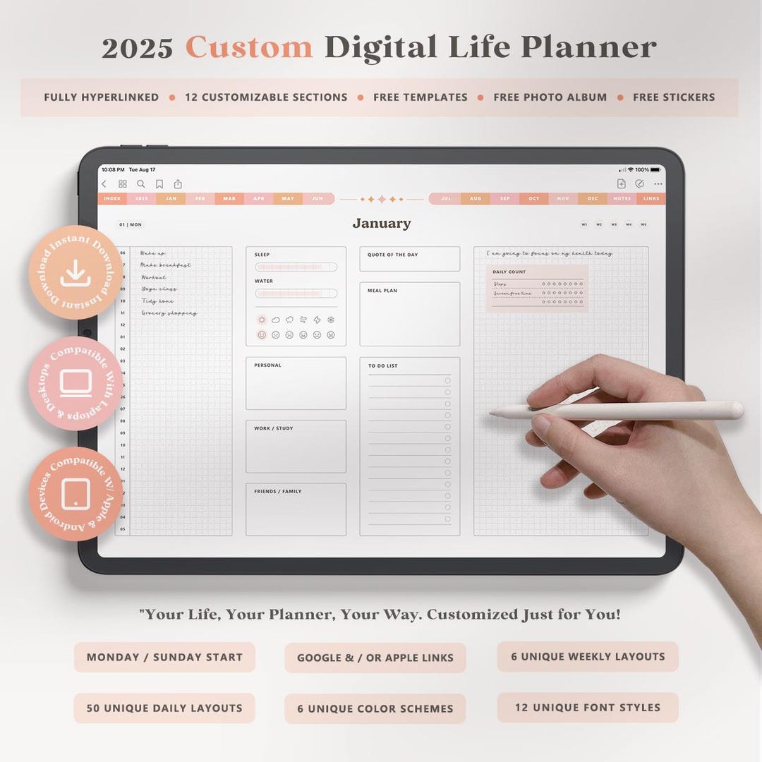 2025 Custom Digital Planner/ Custom Planner/ Best Digital Planner With ...