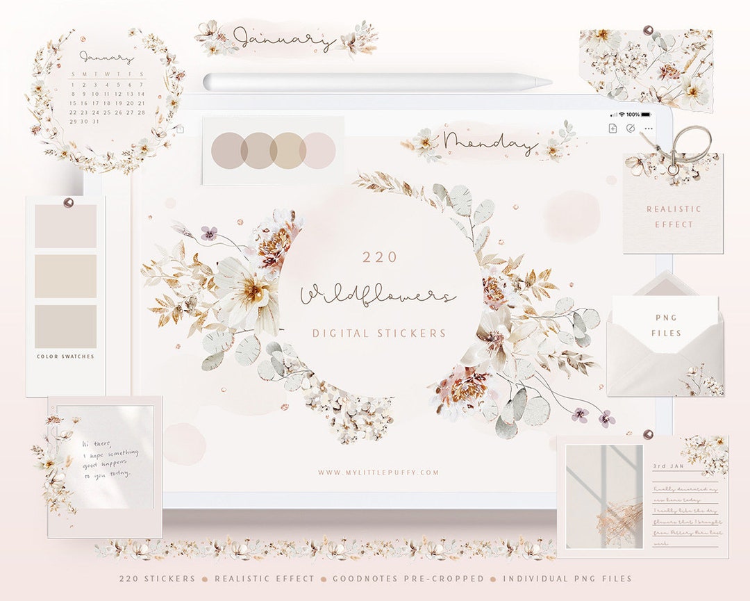 Floral Digital Stickers/ Floral Digital Planner Stickers/ Flowers ...