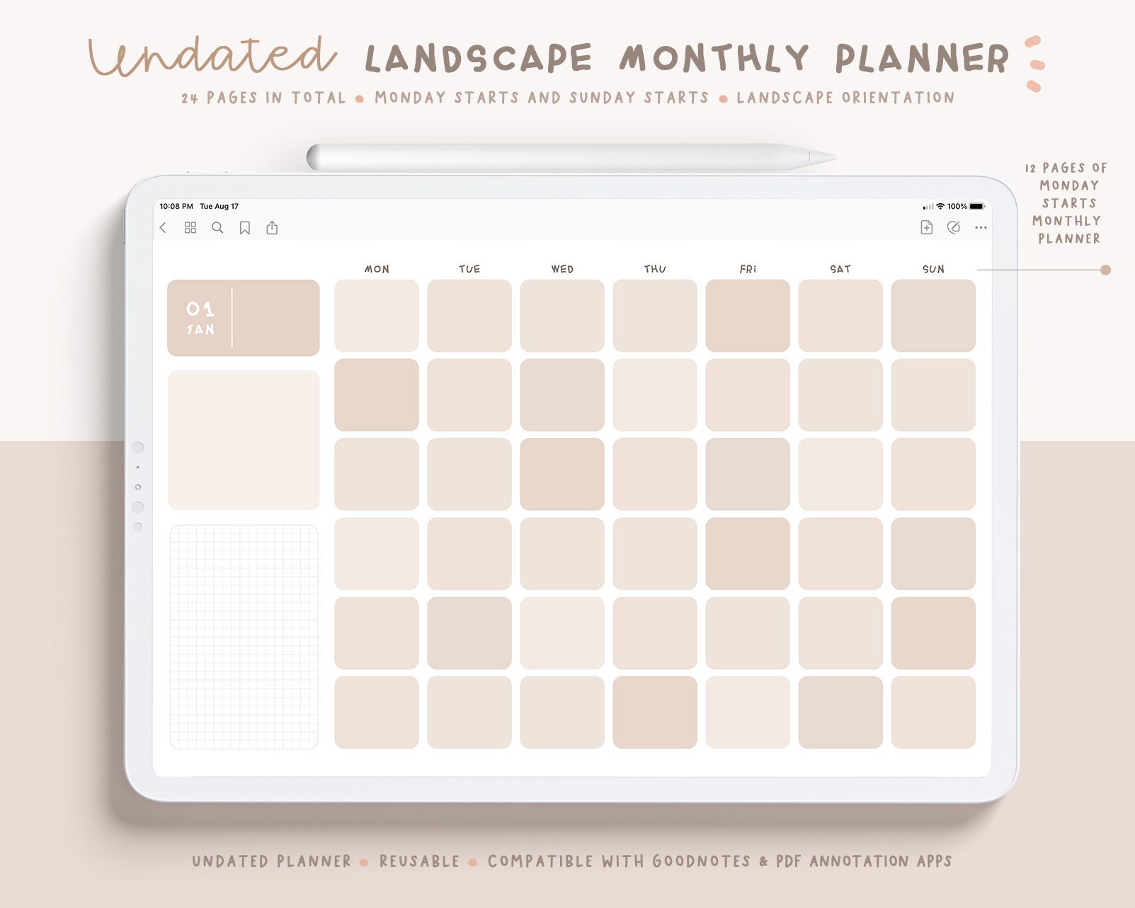 Undated Monthly Digital Planner/ Digital Life Planner/ 12 - Etsy