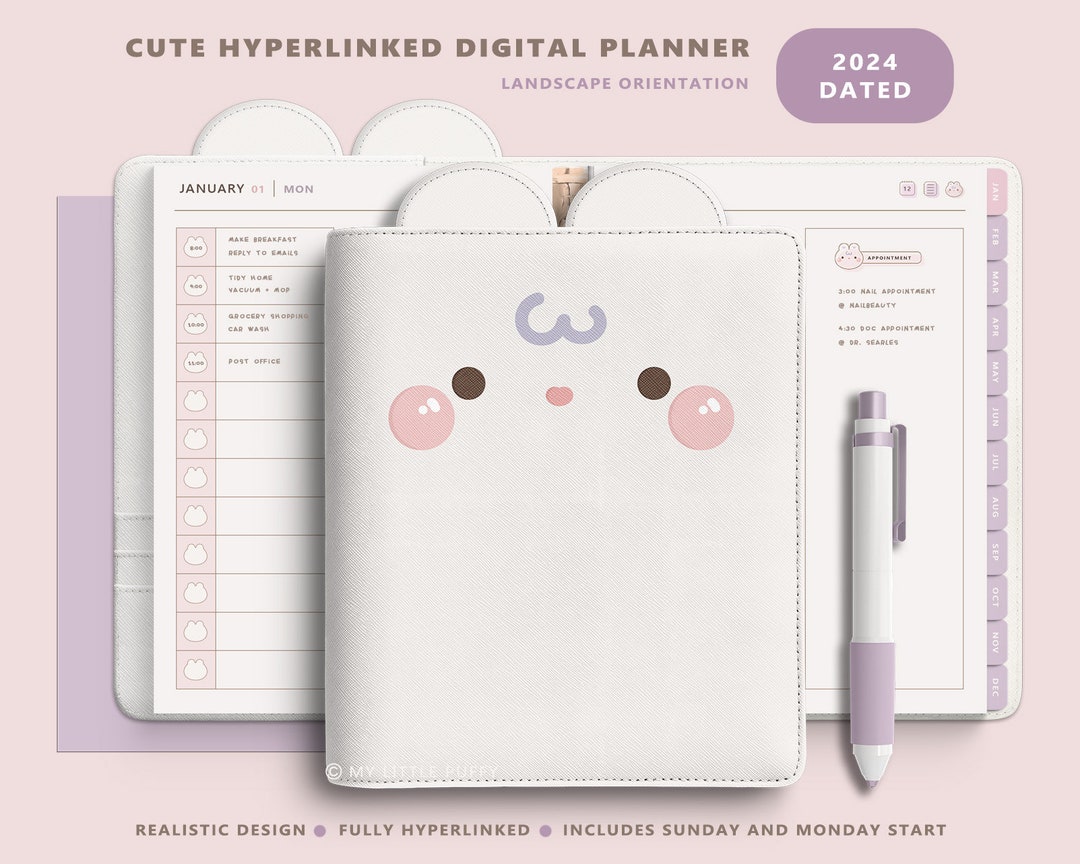 Cute Digital Planner/ 2024 Digital Planner/ Realistic Digital Planner ...