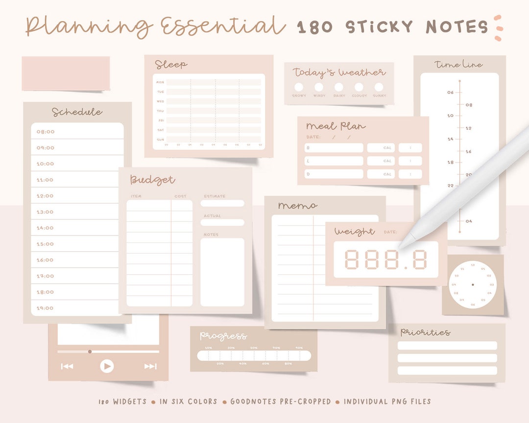 Planning Essential Digital Sticky Notes for Digital Planner/ Digital ...