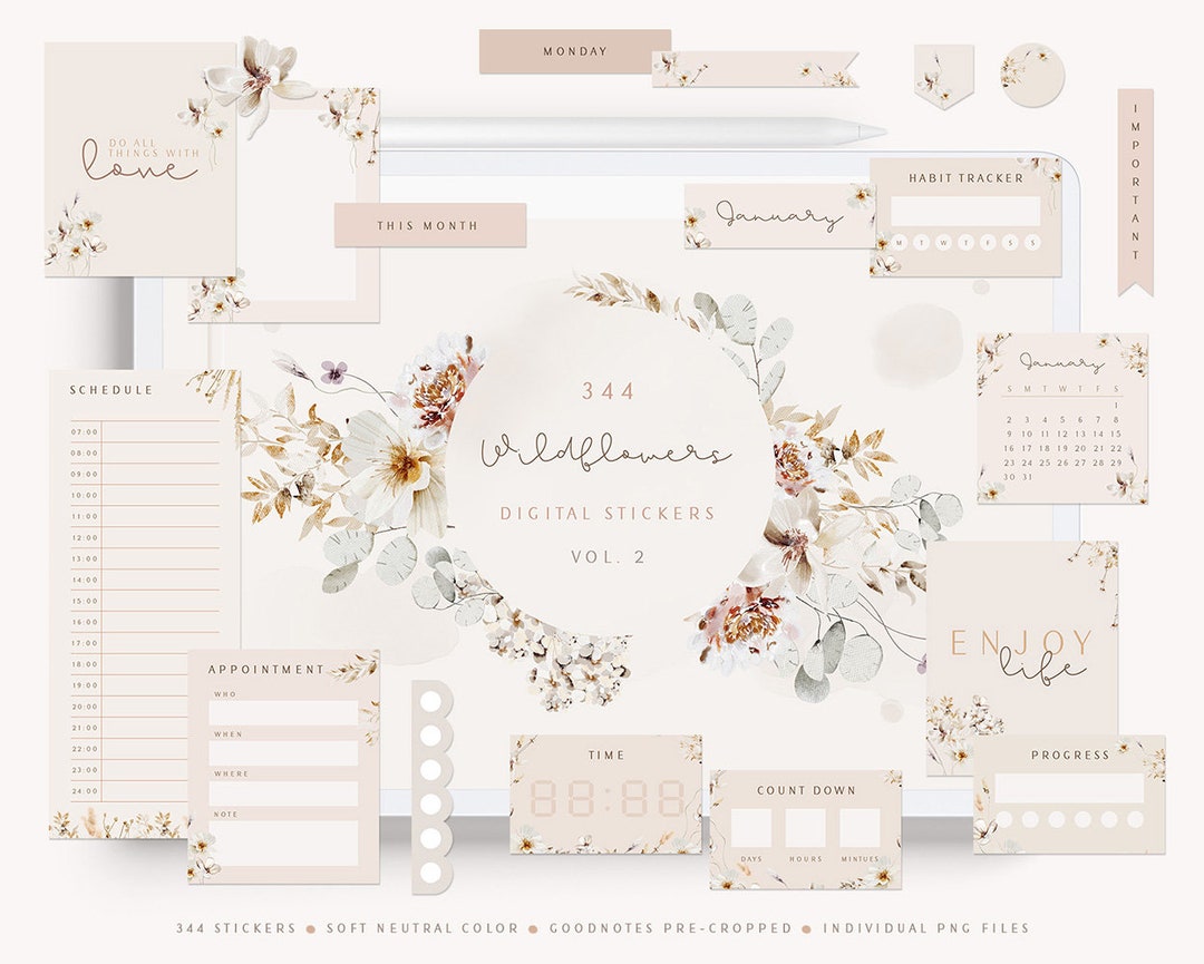 Floral Digital Stickers/ Floral Digital Planner Stickers/ Floral ...
