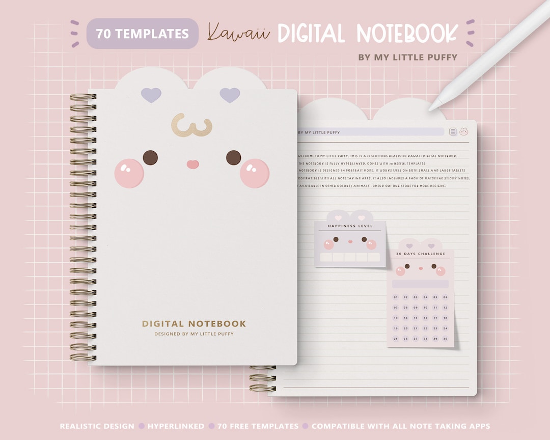 Cute Bunny Digital Notebook/ Hyperlinked Digital Notebook/ 12 Sections ...
