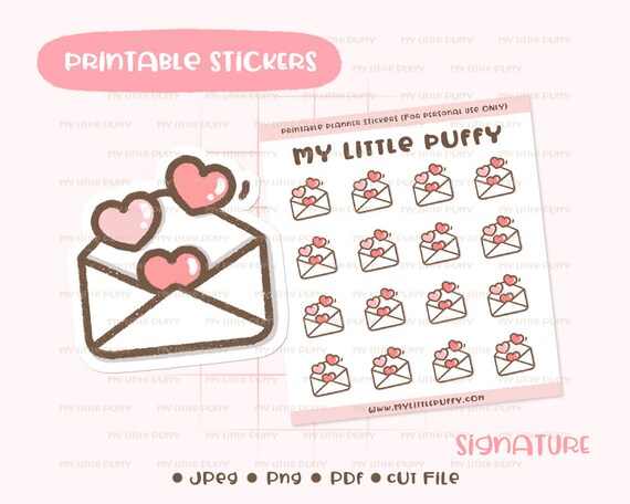 Cute Sending Kisses Planner Sticker/ Love Letter Printable | Etsy