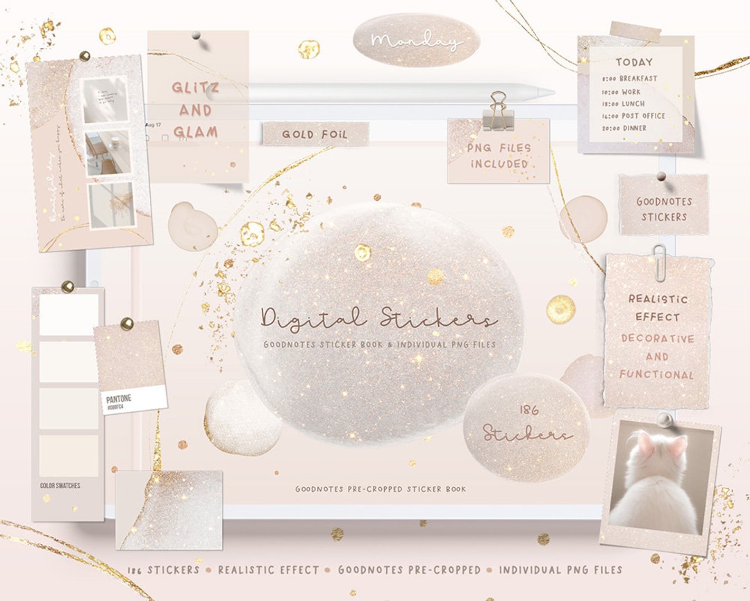 Gold Foil Digital Stickers/ Foil Digital Planner Stickers/ Foil Mood ...