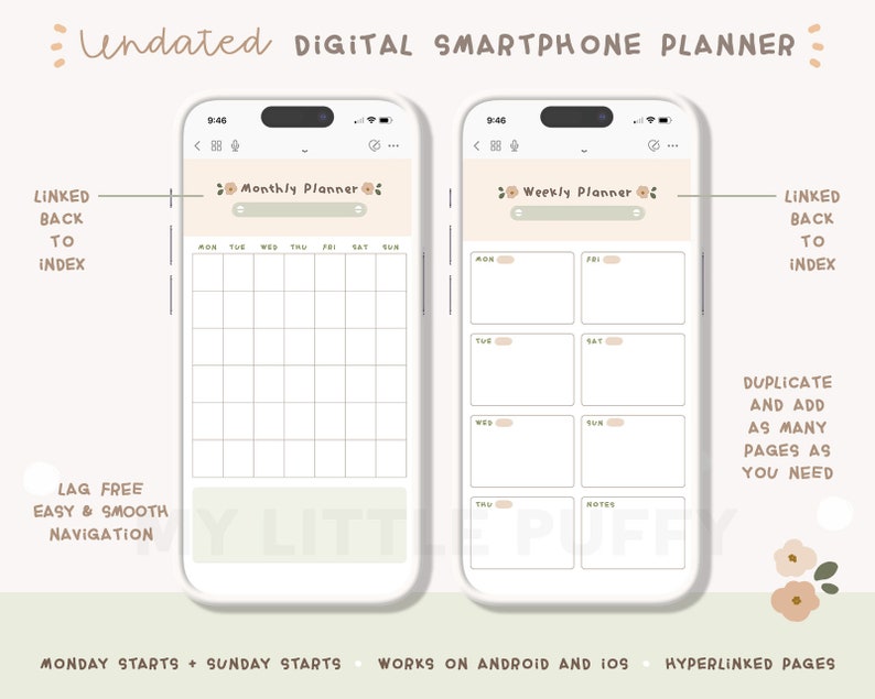 Cute iPhone Planner/ Digital Phone Planner/ Digital Pocket Planner ...