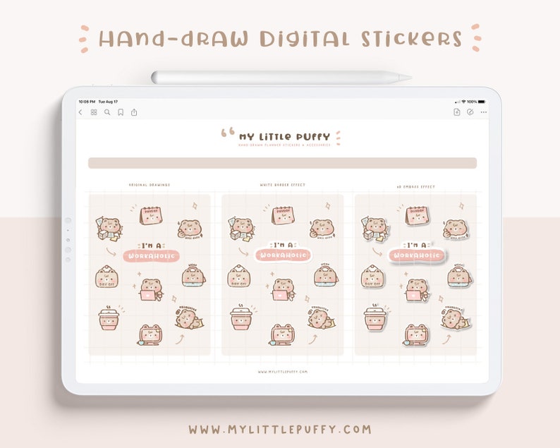 Work Planner Stickers/ Work Digital Planner Stickers/ Cute Bear Digital ...