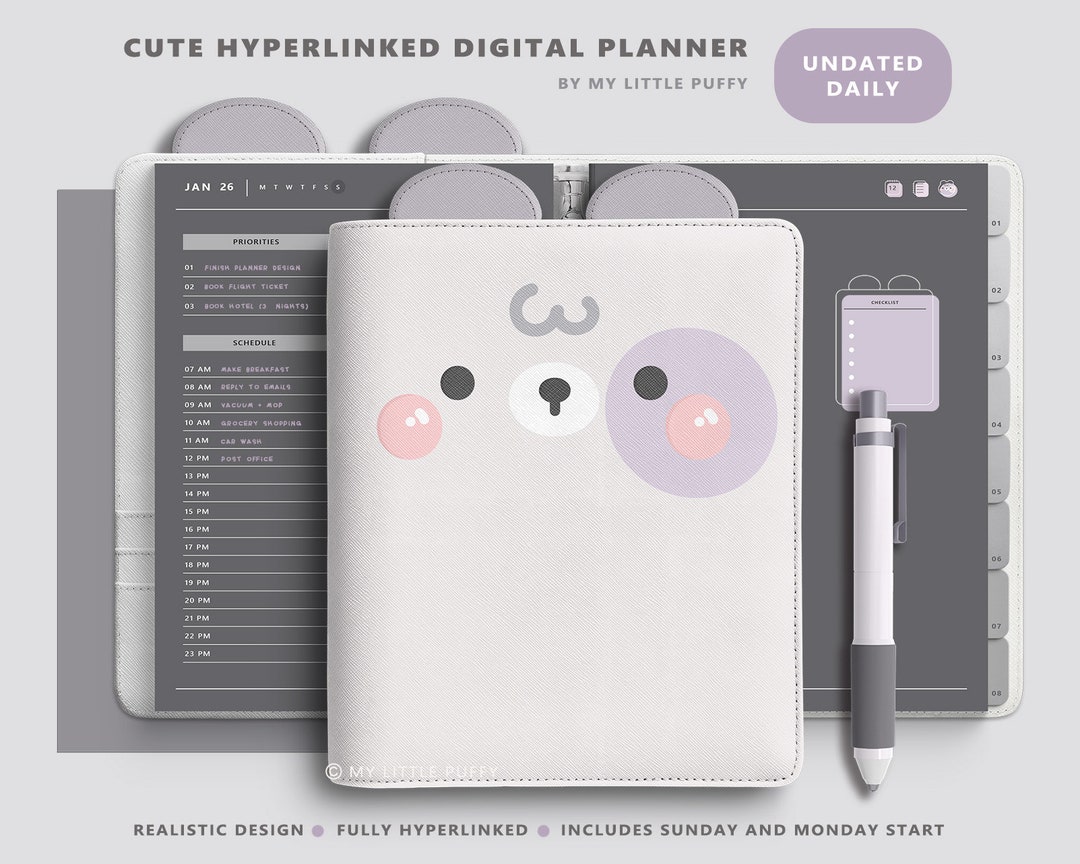 Dark Mode Digital Planner/ One Month Digital Planner/ Undated Digital Planner/ Cute Digital ...