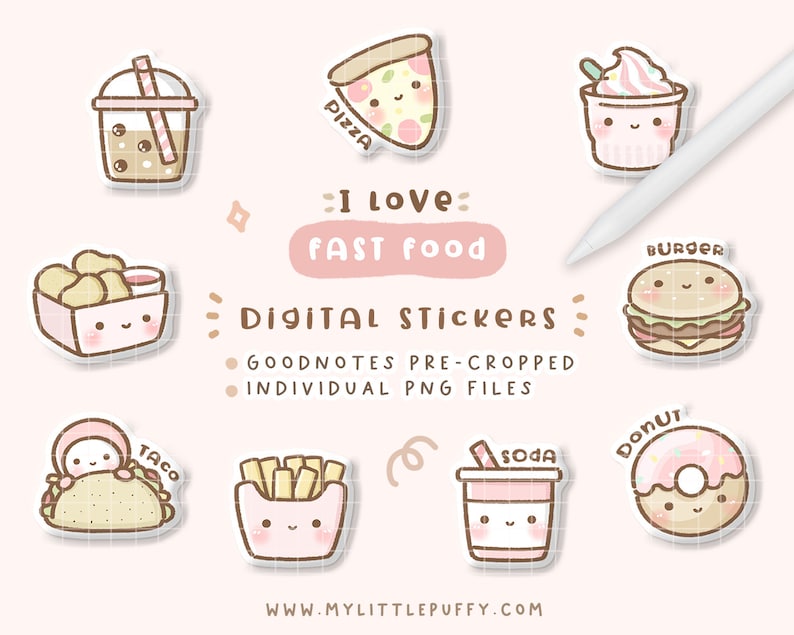 Cute Fast Food Digital Planner Stickers/ Junk Food Digital Stickers ...