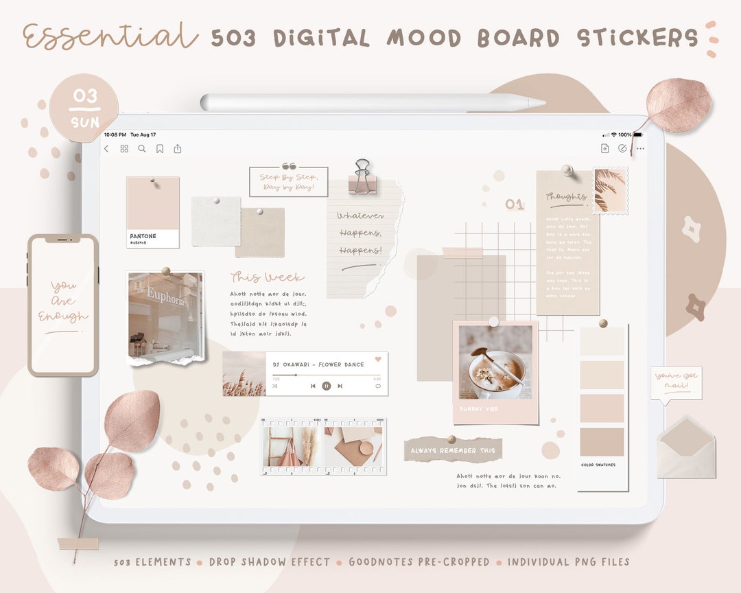 Digital Mood Board Stickers/ Vision Board Digital Stickers Pink ...
