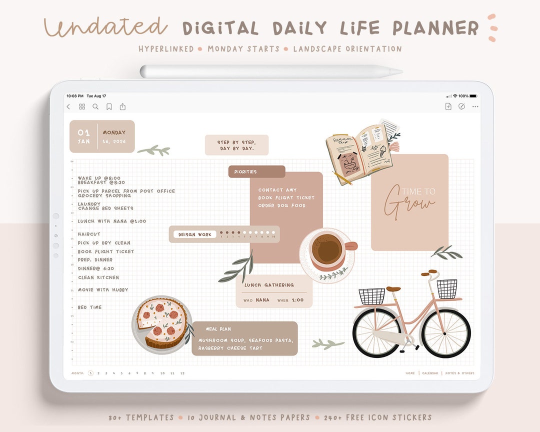 Pink Undated Digital Planner/ Goodnotes Planner/ Daily Digital Planner ...