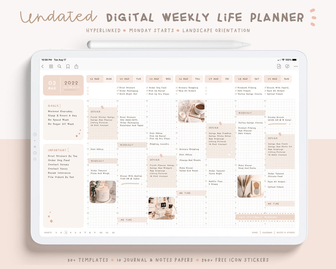Undated Weekly Digital Planner/ Digital Life Planner/ Journal Digital ...