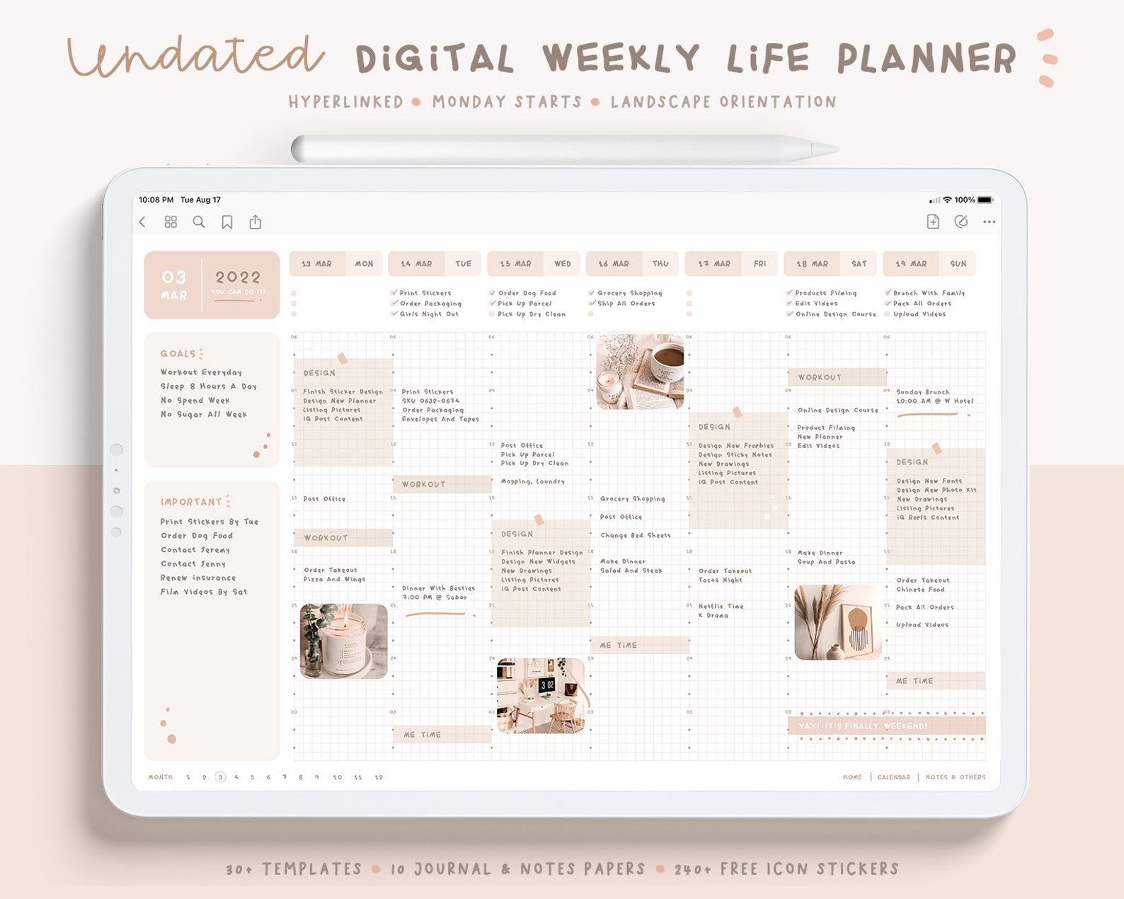 Undated Weekly Digital Planner/ Digital Life Planner/ Journal Digital ...