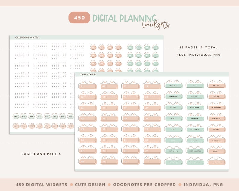 Kawaii Digital Widgets/ Cute Digital Planner Widgets/ Cute Digital ...