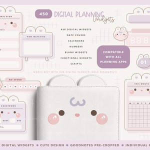 Cute Bunny Digital Stickers/ Cute Digital Planner Widgets/ Cute Digital ...