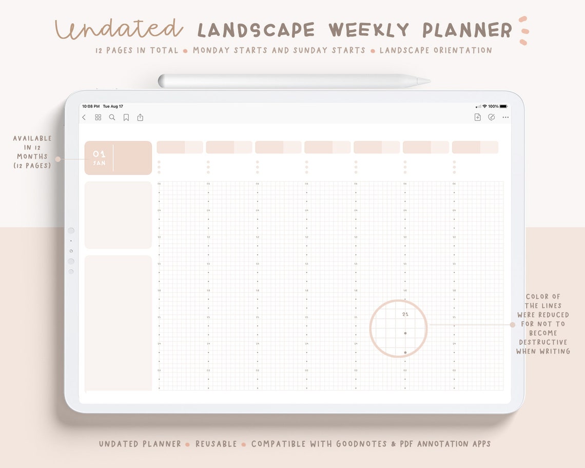 Undated Weekly Digital Planner/ Digital Life Planner/ 12 Month - Etsy