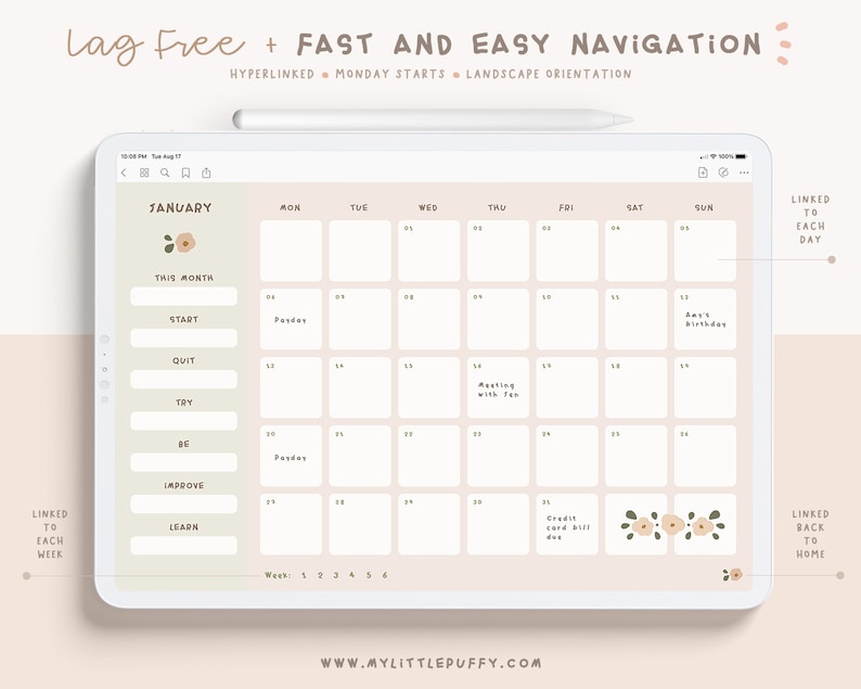 Undated Kawaii Daily Digital Planner/ Cute Digital Planner/ - Etsy