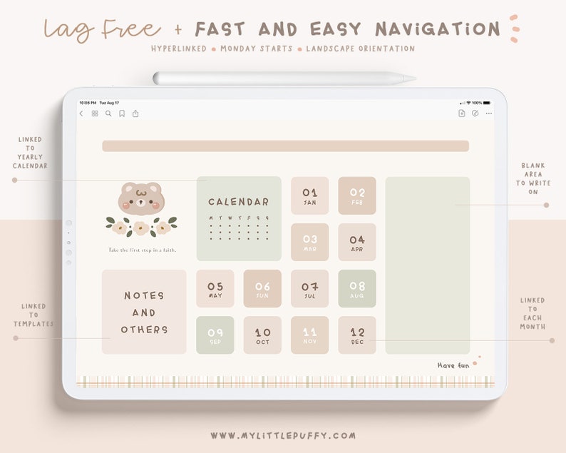 Undated Kawaii Daily Digital Planner/ Cute Digital Planner/ - Etsy