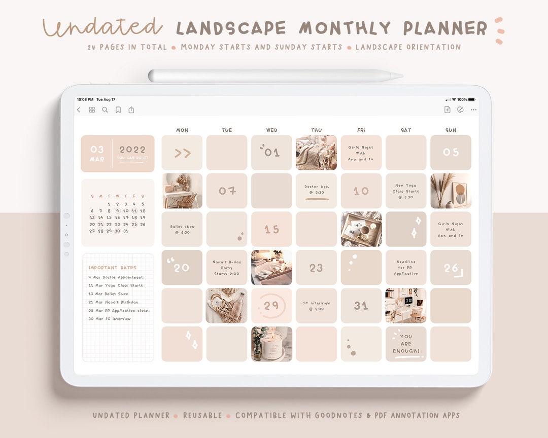 Undated Monthly Digital Planner/ Digital Life Planner/ 12 Month Weekly ...