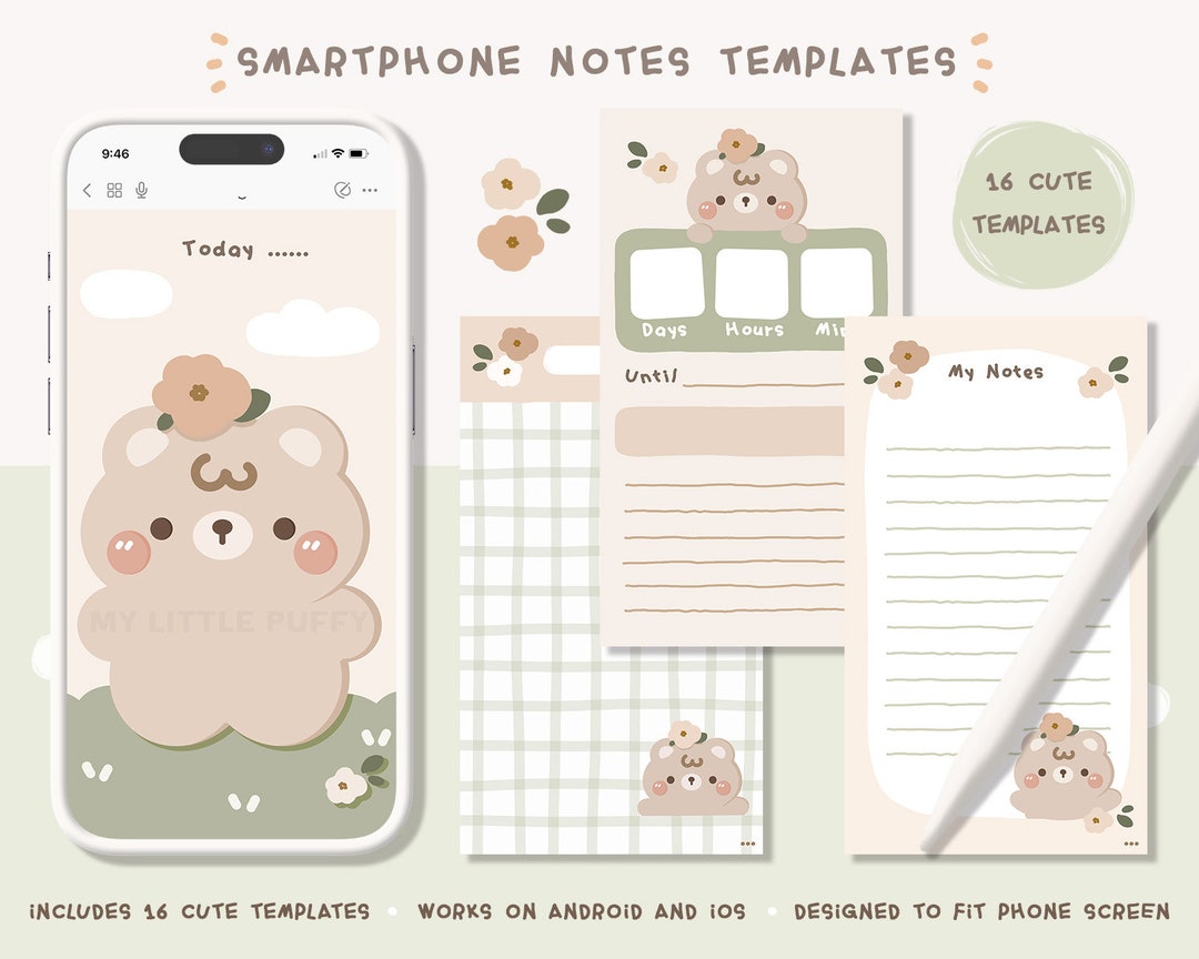 Cute Digital Notes Templates/ iPhone Digital Notes Templates/ Digital ...