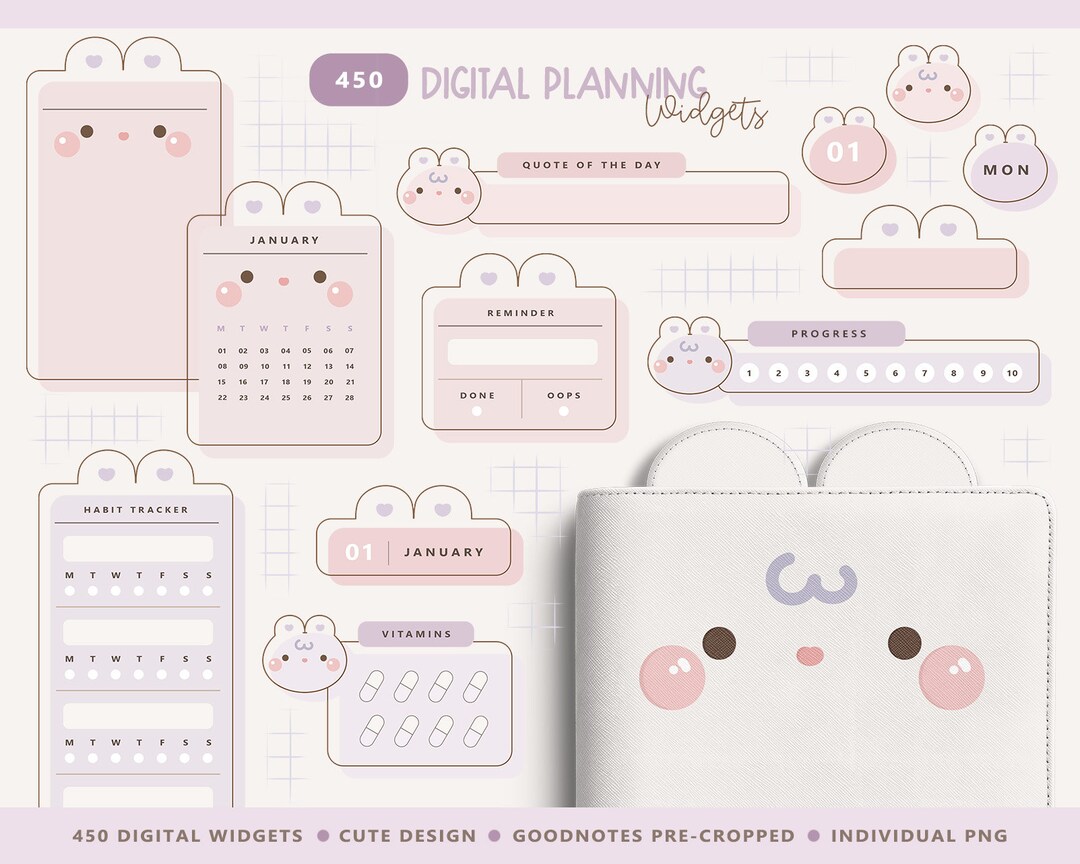 Cute Bunny Digital Stickers/ Cute Digital Planner Widgets/ Cute Digital ...
