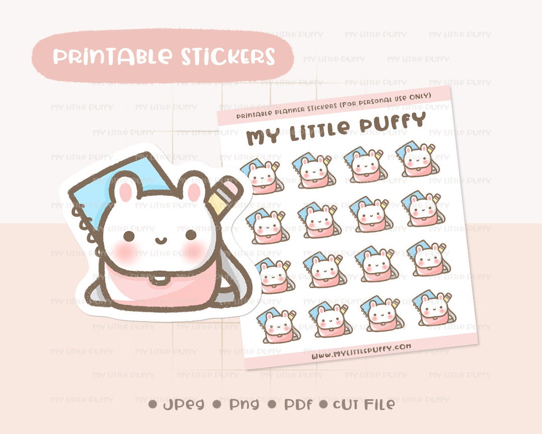 Cute Bunny Backpack Printable Planner Sticker/ Study Planner Sticker ...