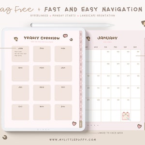 Undated Daily Digital Planner/ Cute Digital Planner/ Kawaii Digital ...
