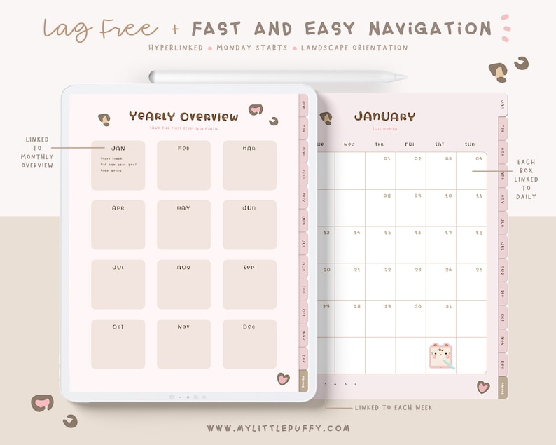 Undated Daily Digital Planner/ Cute Digital Planner/ Kawaii - Etsy