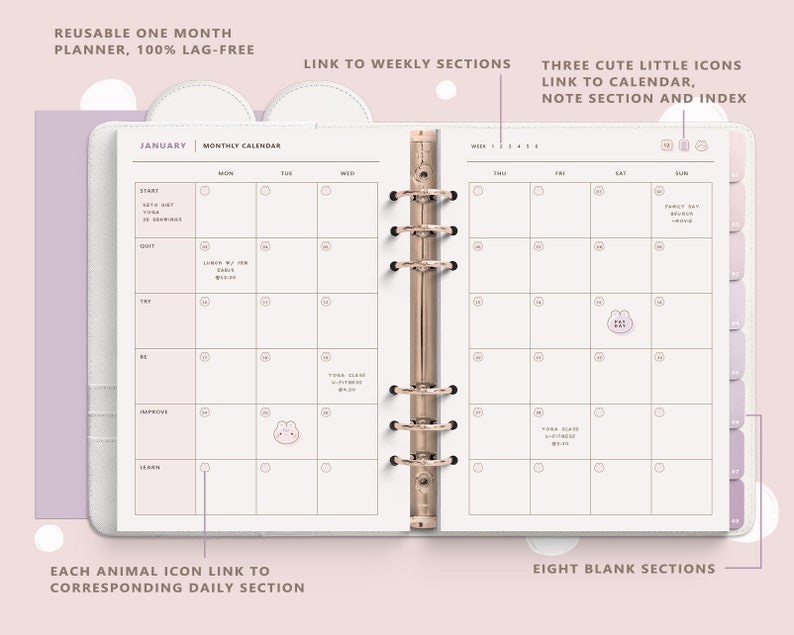 Kawaii Digital Planner/ One Month Digital Planner/ Undated Digital ...