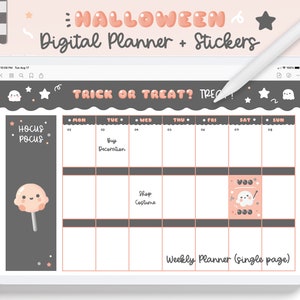 Kawaii Halloween Digital Stickers/ Cute Halloween Digital Planner ...