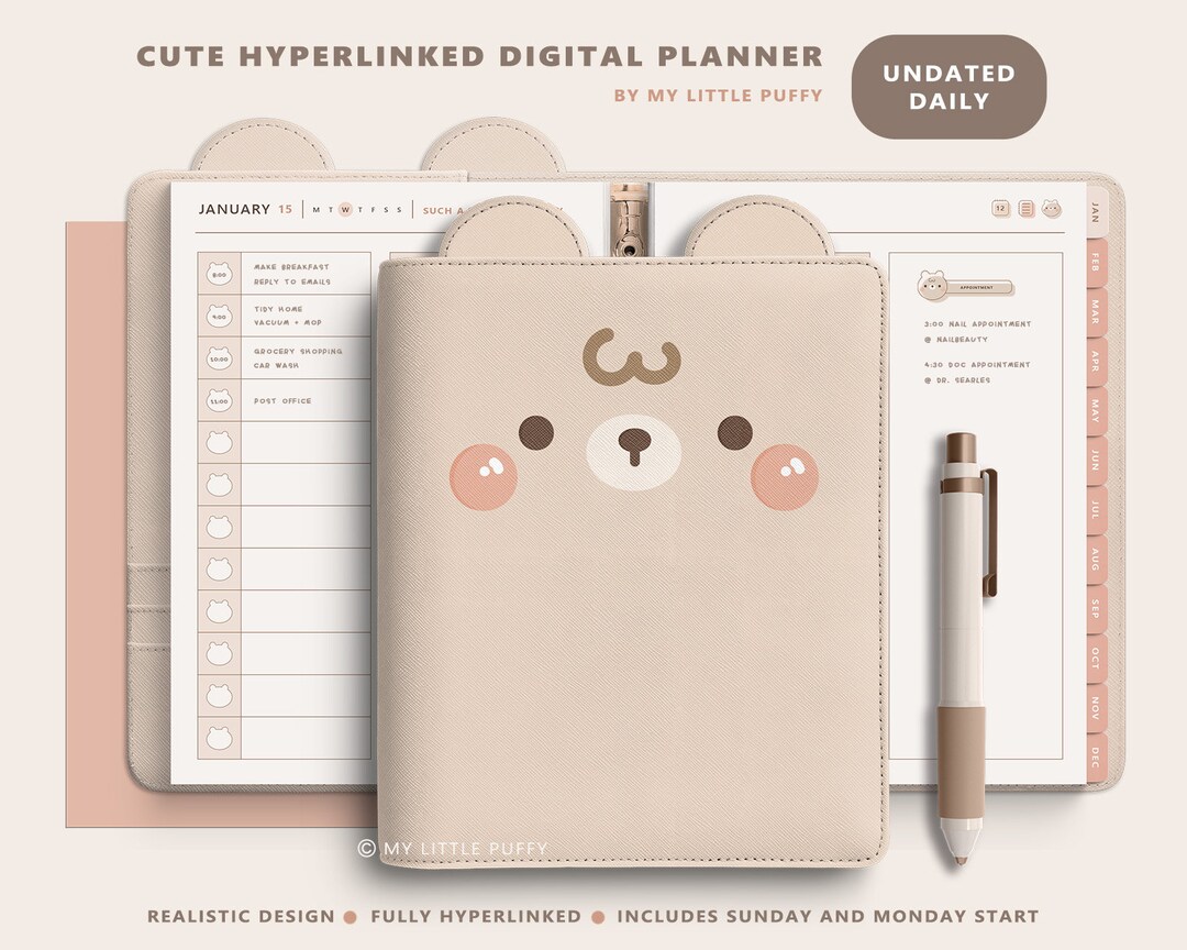 Cute Undated Digital Planner/ Realistic Digital Planner/ Undated ...