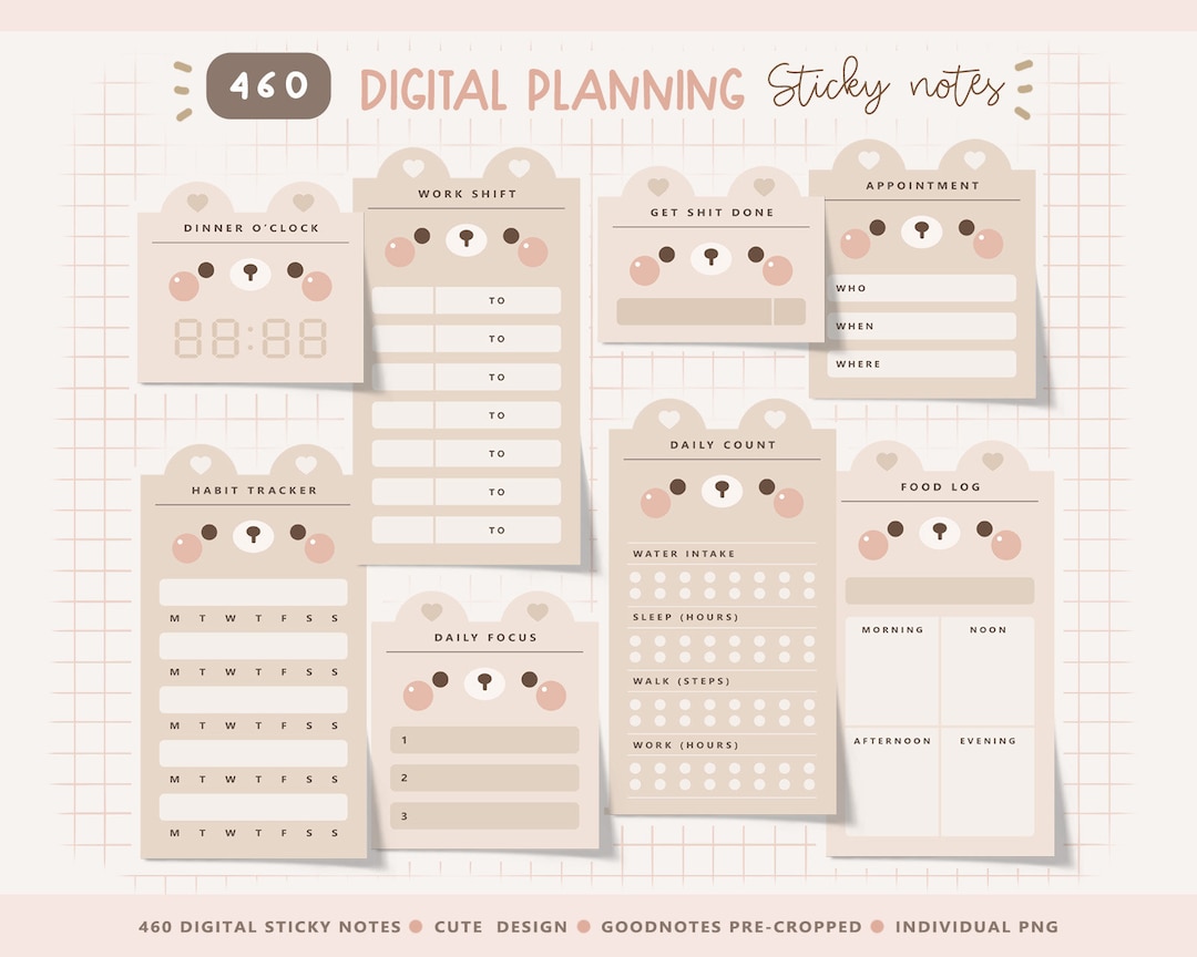Cute Bear Digital Stickers/ Cute Digital Sticky Notes/ Kawaii Digital ...