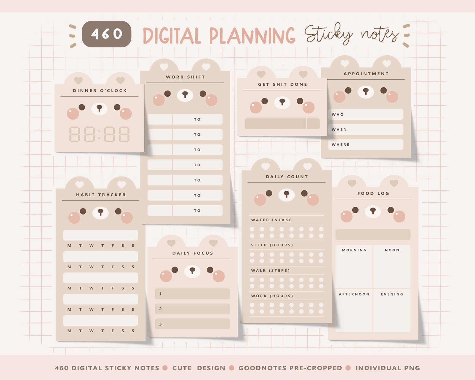 Cute Bear Digital Stickers/ Cute Digital Sticky Notes/ Kawaii Digital ...