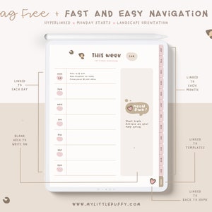 Undated Daily Digital Planner/ Cute Digital Planner/ Kawaii Digital ...