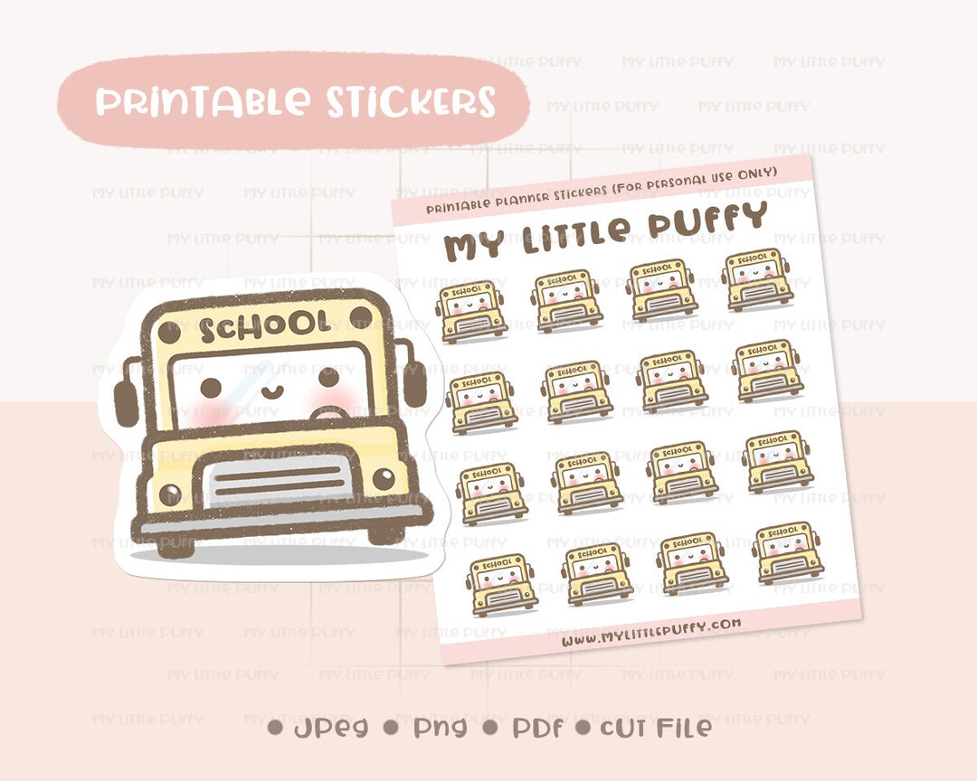Bunny School Bus Printable Planner Sticker/ School Bus Planner Sticker ...