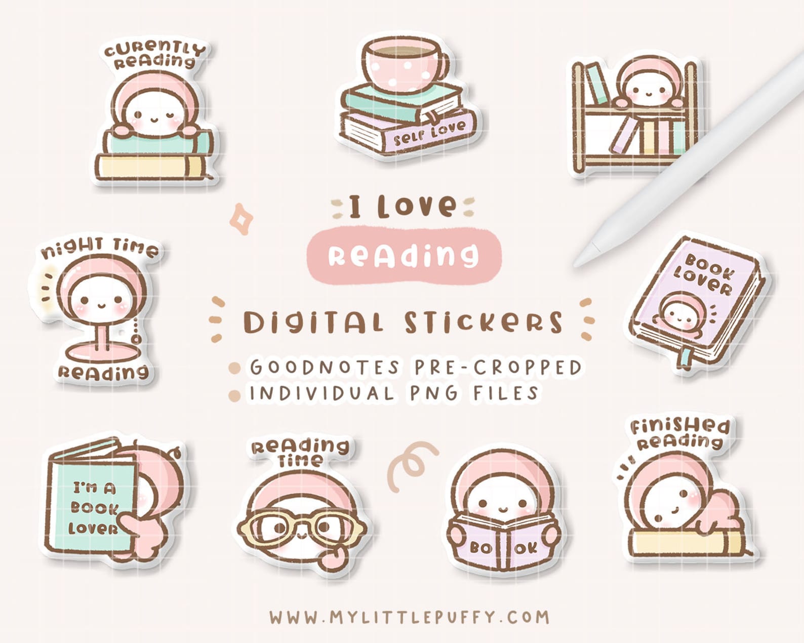 Cute Reading Digital Journal Stickers for Goodnotes Planner/ Reading ...