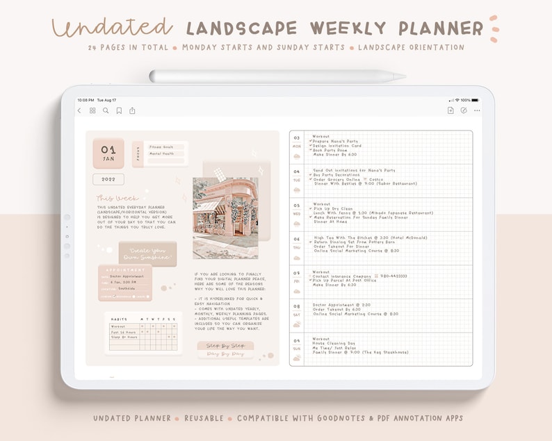 Undated Weekly Digital Planner/ Digital Life Planner/ 12 Month - Etsy