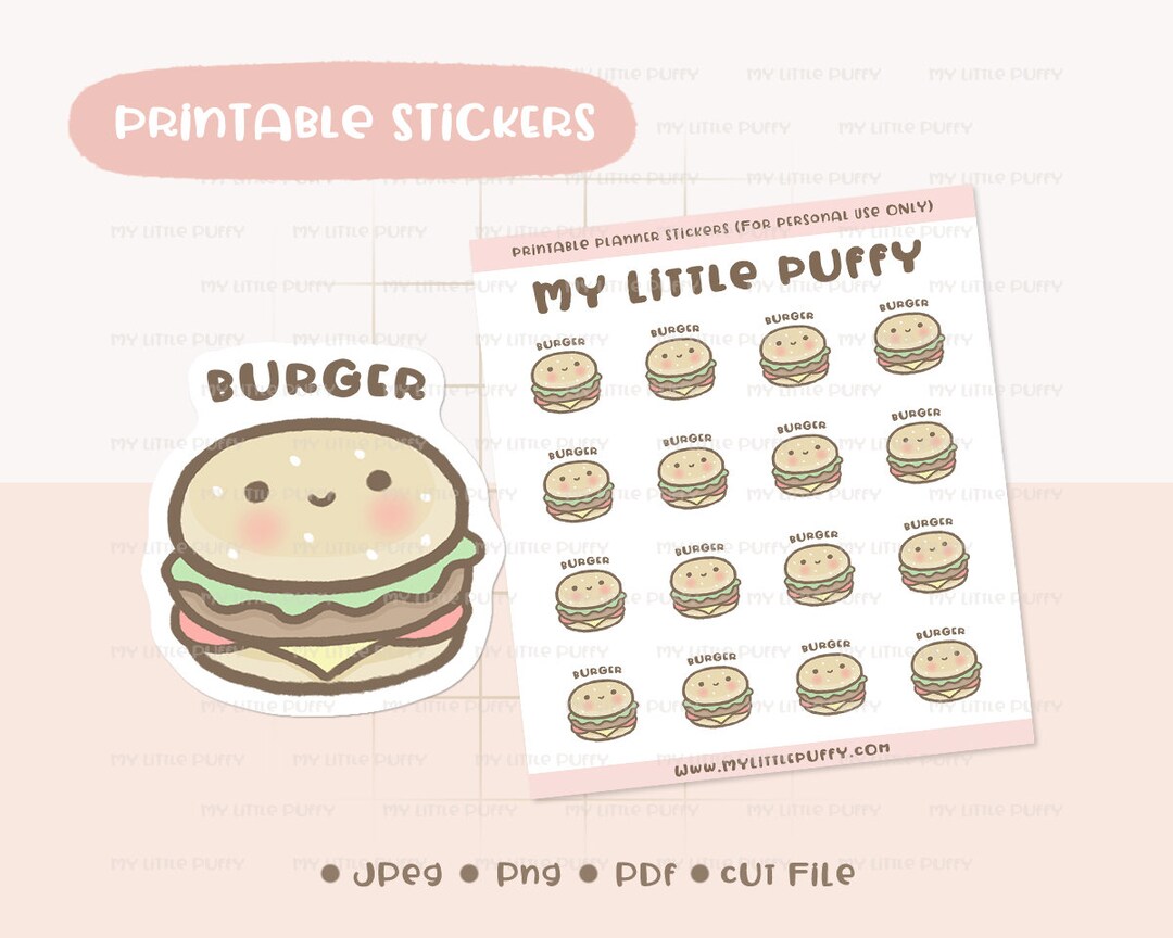Cute Burger Planner Sticker/ Burger Printable Planner Sticker/ Fast ...