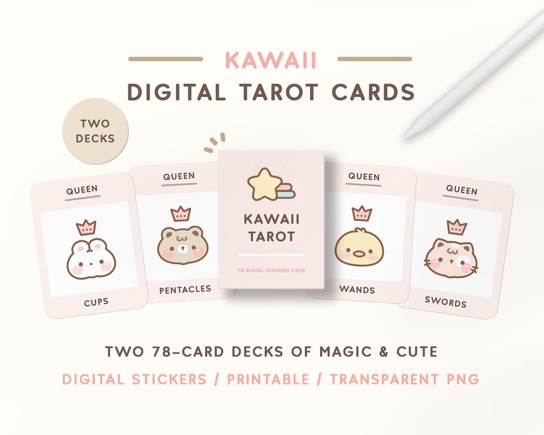 Cute Digital Tarot Cards/ Cute Tarot Deck/ Digital Tarot Card Templates ...