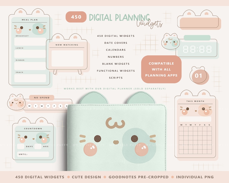 Kawaii Digital Widgets/ Cute Digital Planner Widgets/ Cute Digital ...