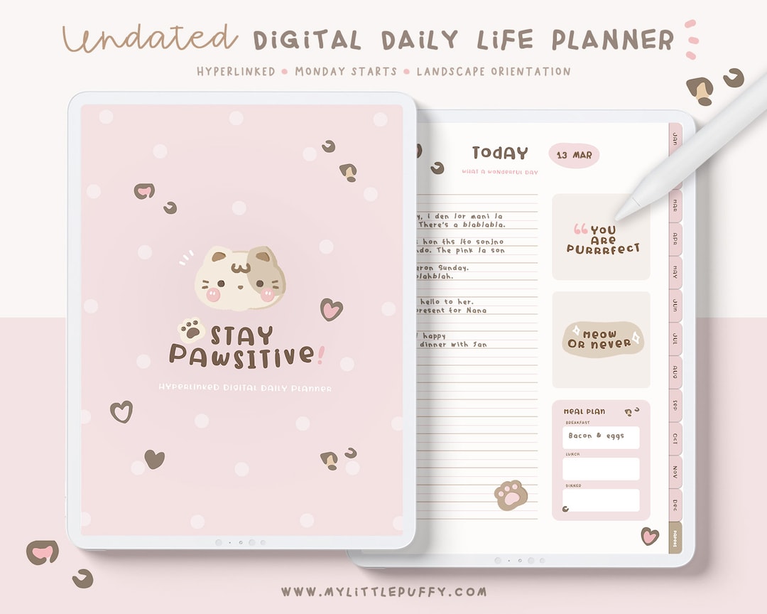 Undated Daily Digital Planner/ Cute Digital Planner/ Kawaii Digital ...