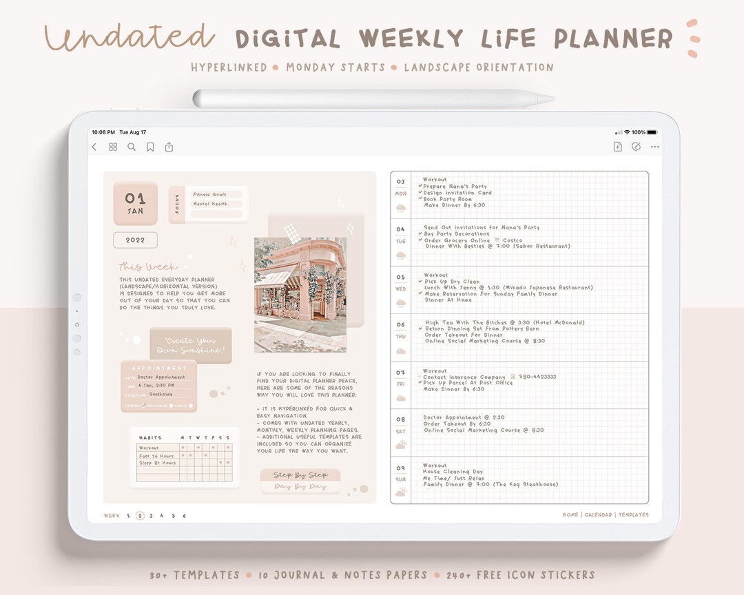 Undated Weekly Digital Planner/ Update Digital Life Planner/ Digital ...