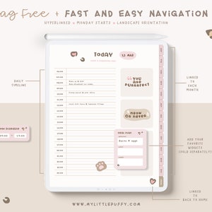 Undated Daily Digital Planner/ Cute Digital Planner/ Kawaii Digital ...