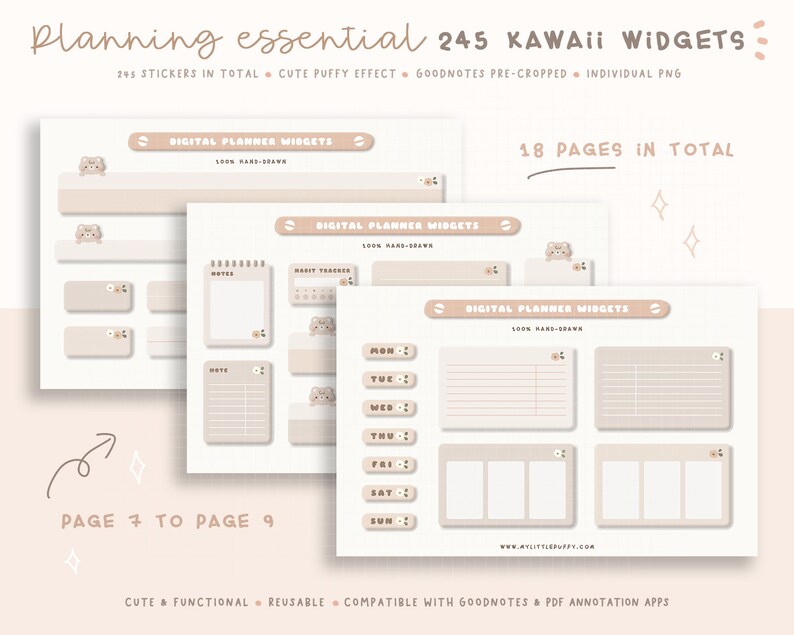 Kawaii Digital Widgets/ Cute Digital Planner Stickers/ Digital - Etsy