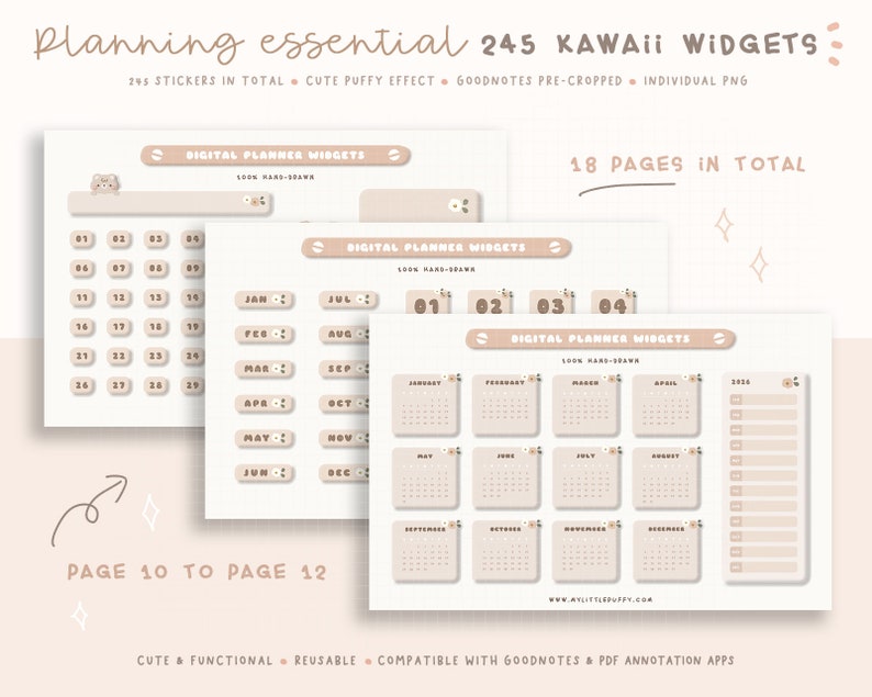 Kawaii Digital Widgets/ Cute Digital Planner Stickers/ Digital - Etsy