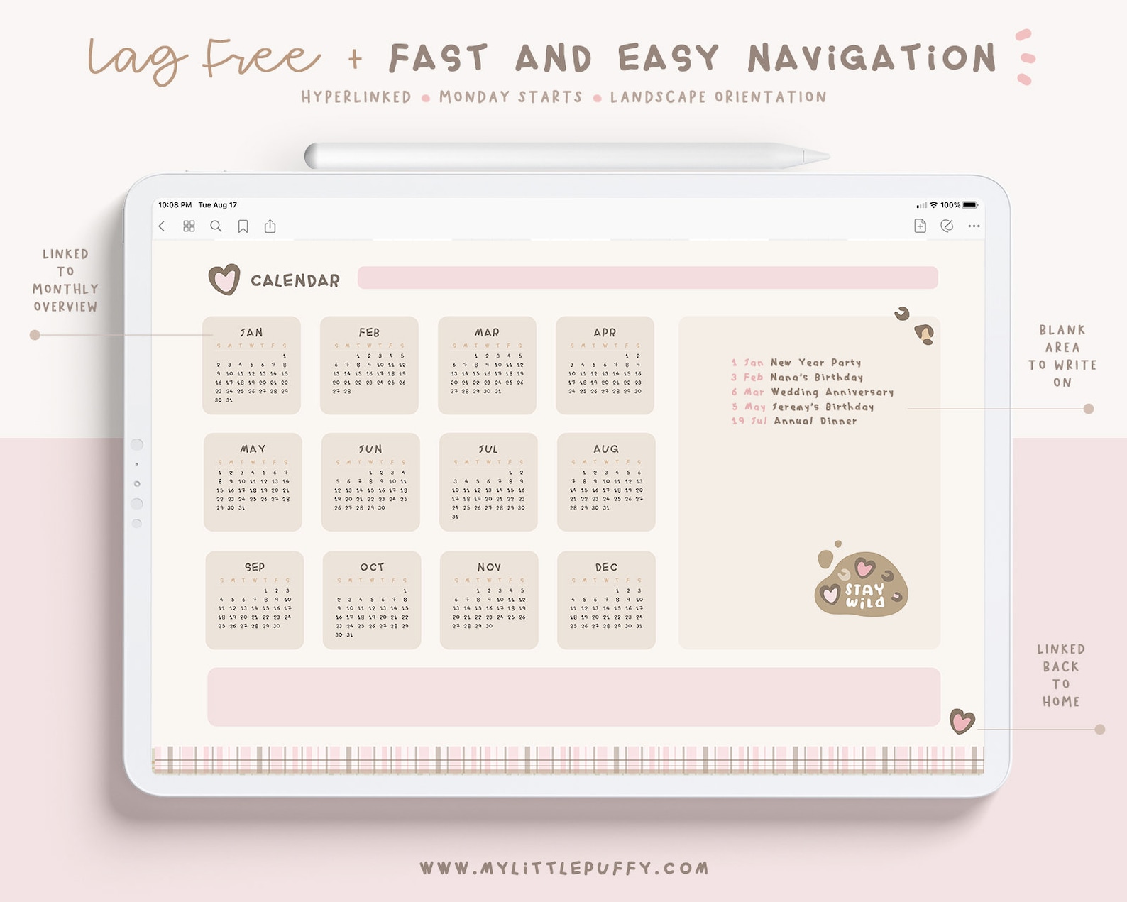 Undated Kawaii Weekly Digital Planner/ Cute Digital Planner/ Kawaii ...