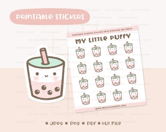 Cute Boba Tea Printable Planner Sticker/ Bubble Tea Printable Planner ...