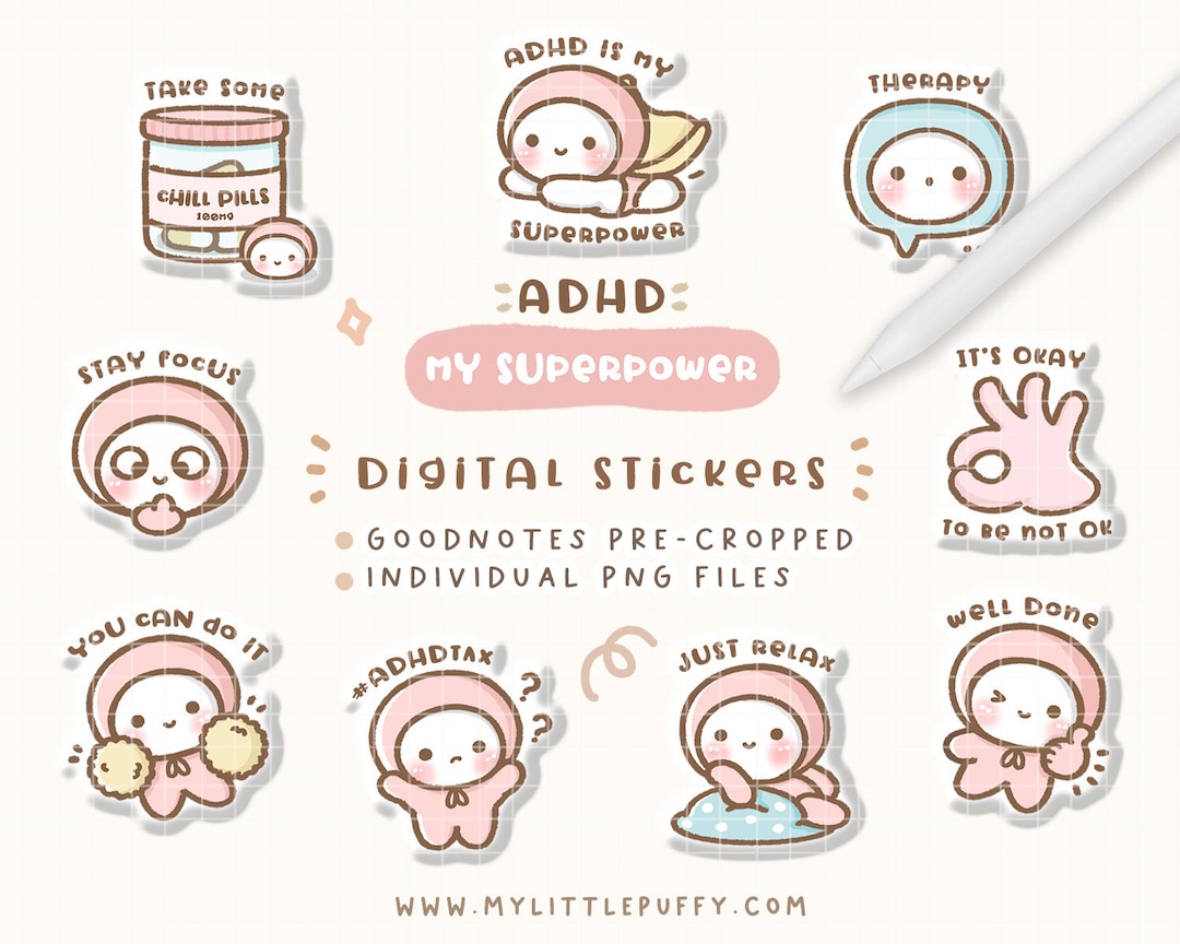 Cute Adhd Digital Stickers/ ADHD Goodnotes Stickers/ ADHD Digital ...