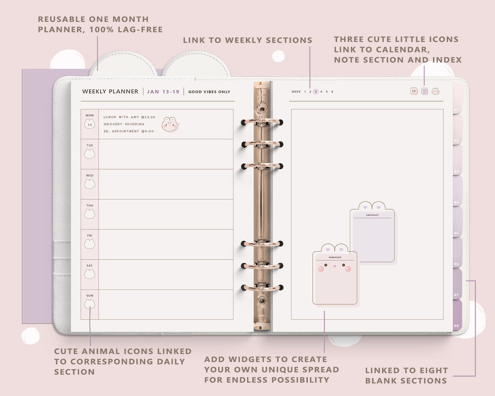 Kawaii Digital Planner/ One Month Digital Planner/ Undated Digital ...