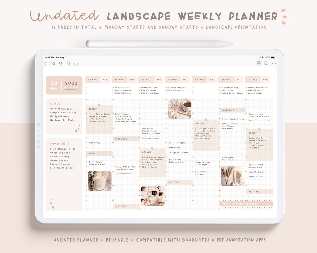 Undated Weekly Digital Planner/ Digital Life Planner/ 12 Month Weekly ...